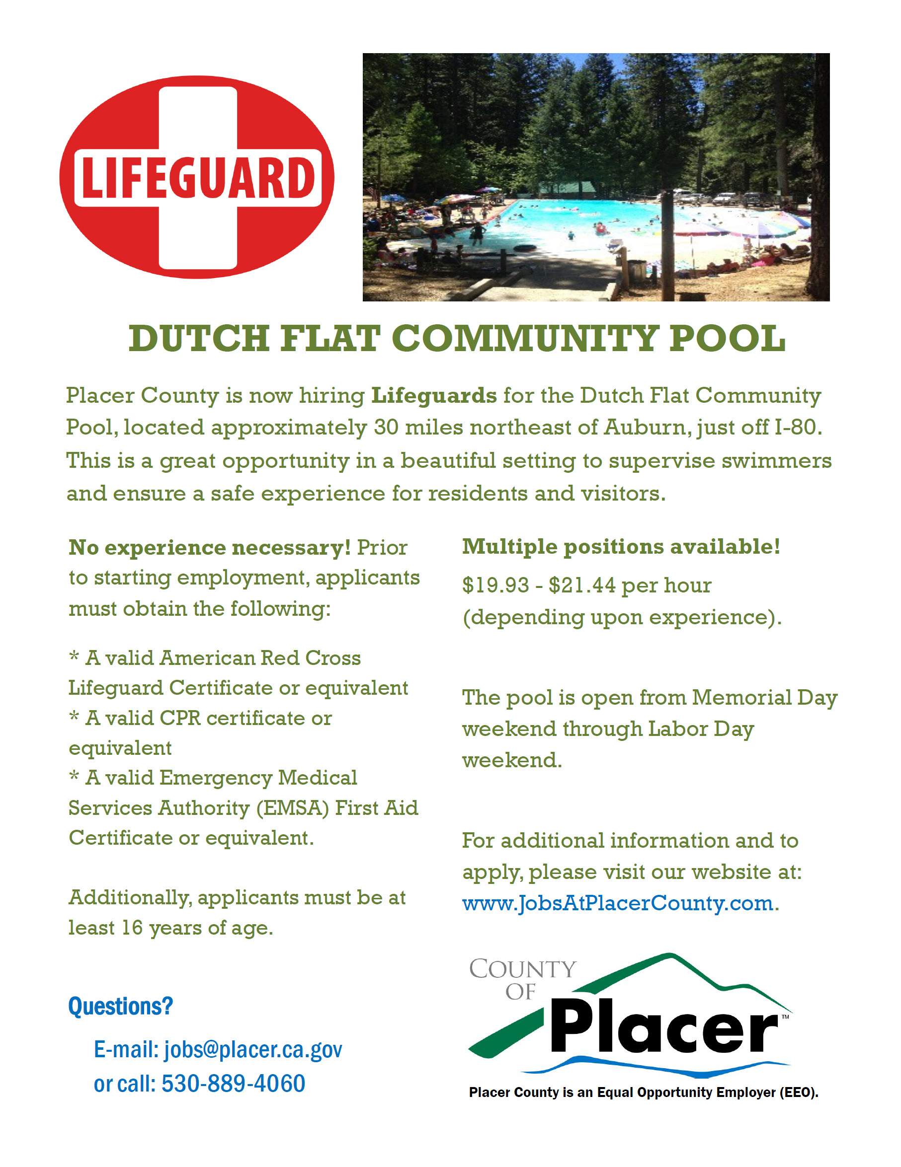 Job Posting: Lifeguard - Placer County