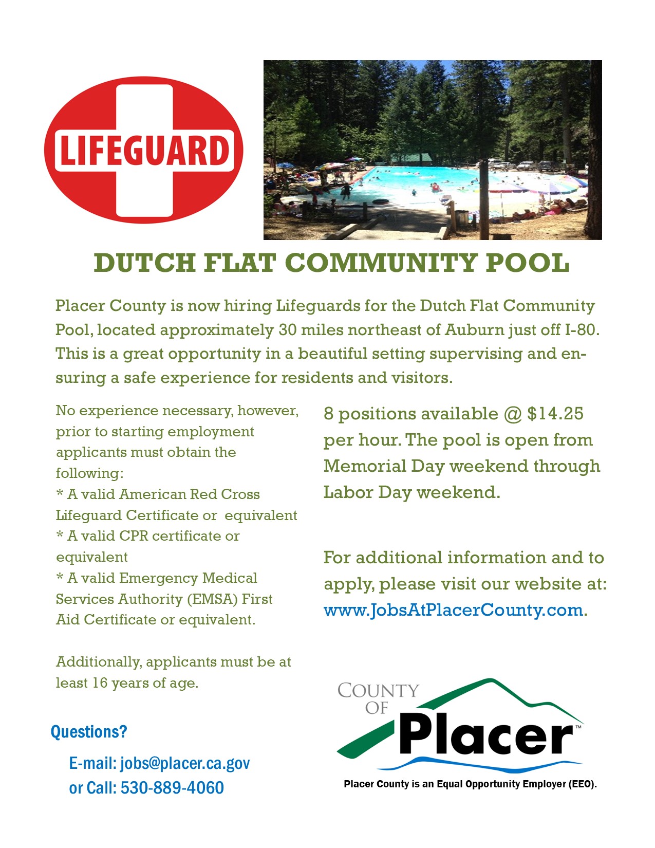 Job Posting: Lifeguard - Placer County