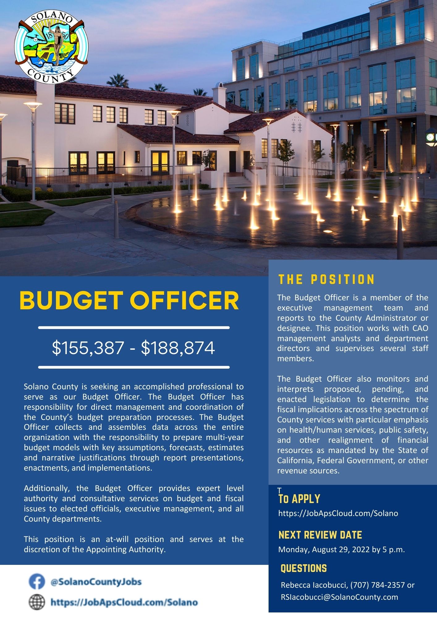 Job Announcement: Budget Officer - County of Solano
