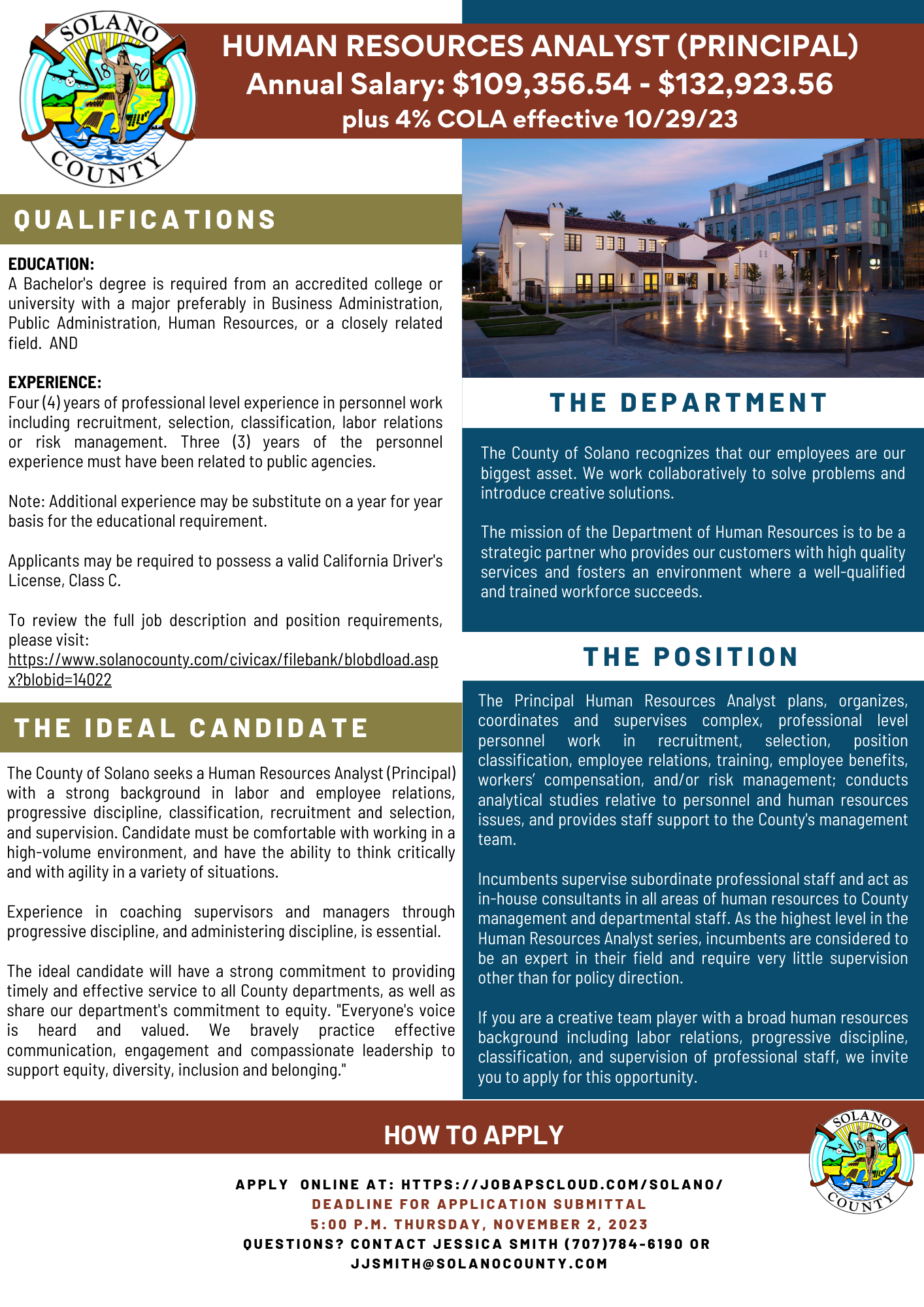 Job Announcement: Human Resources Analyst (Principal) - County of Solano