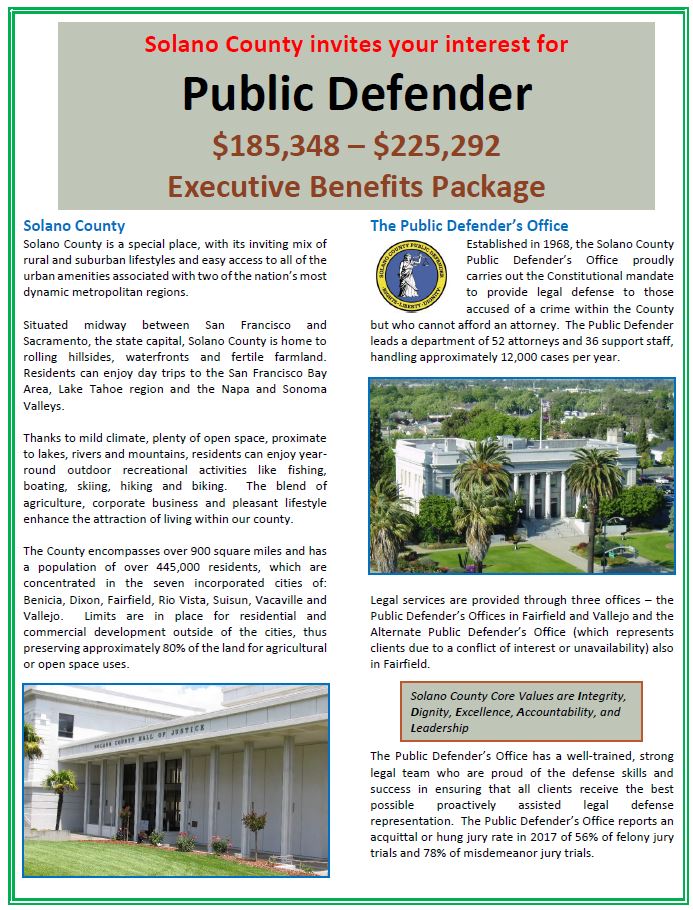Job Announcement: Public Defender - County of Solano